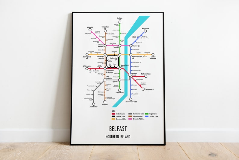 Belfast, Northern Ireland Customisable Underground Style Metro Map ...