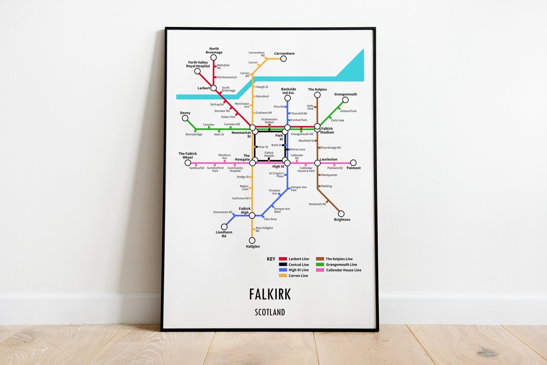 Falkirk Scotland Metro Map Print, Modern Wall Art - Etsy UK