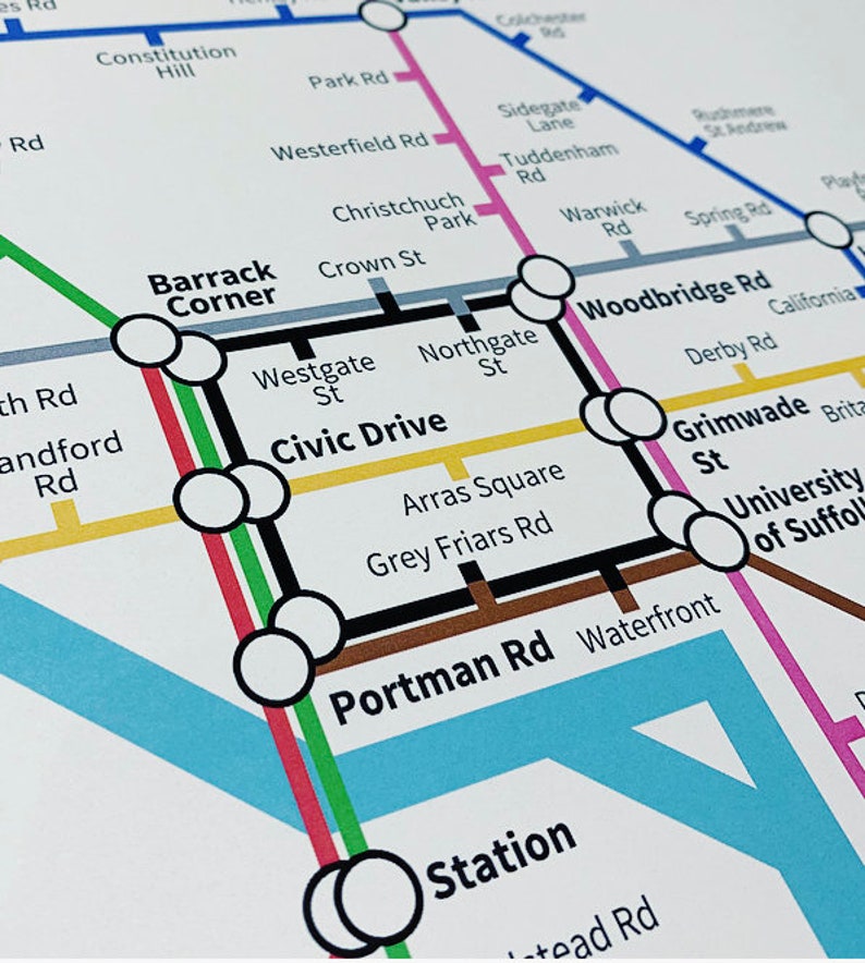 Ipswich Suffolk Underground Style Transport Street Map Print - Etsy