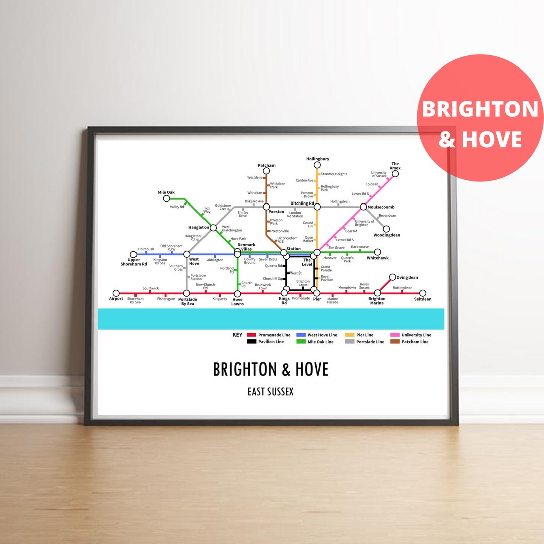 Brighton & Hove Sussex Underground Style Transport Street Map Print ...