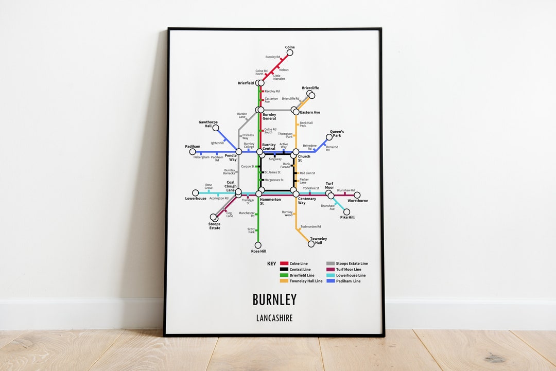 Burnley Lancashire North West Underground Style Transport Street Map ...