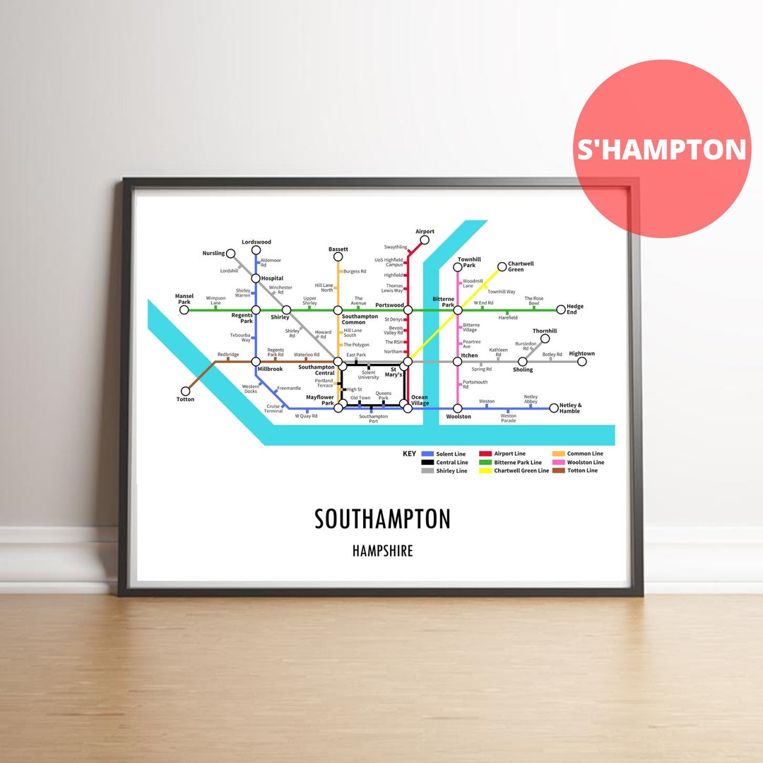 Southampton Hampshire Underground Style Transport Street Map Print ...