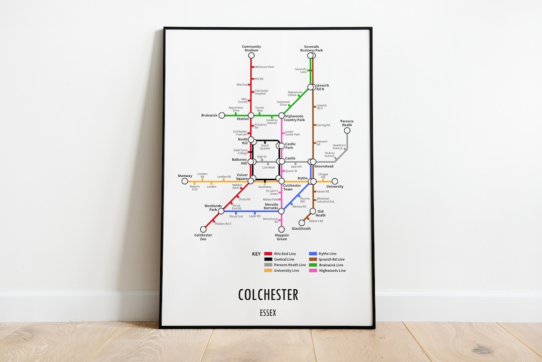 Colchester Essex Underground Style Transport Street Map Print Poster A3 ...