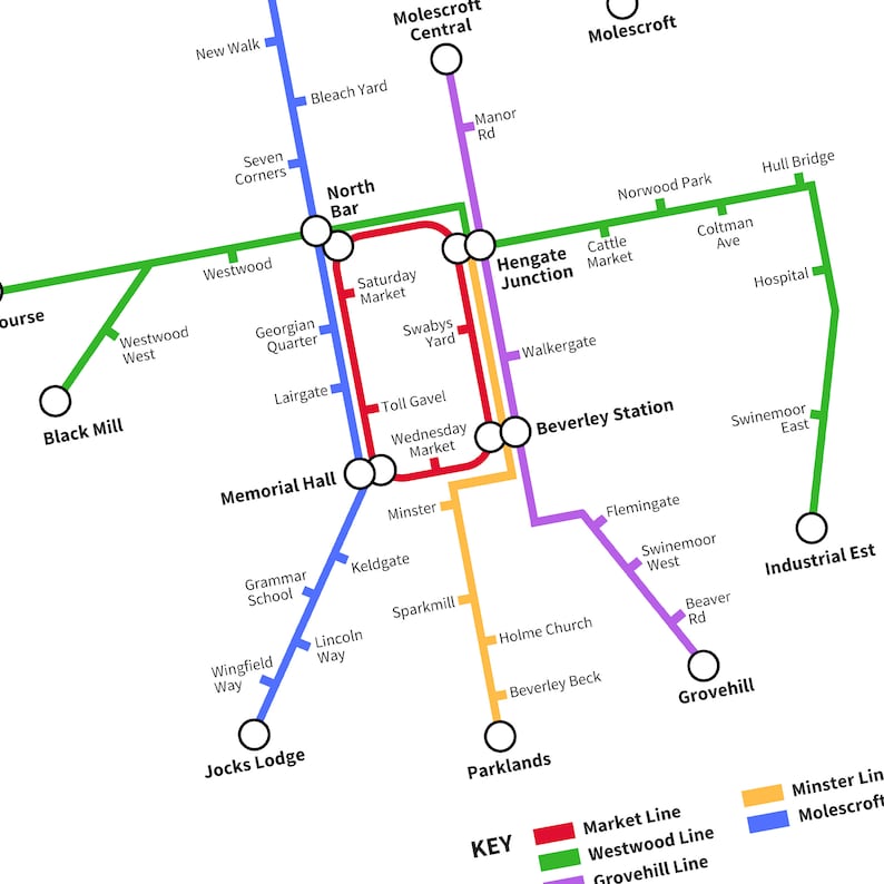Beverley, East Yorkshire Customisable Underground Style Metro Map Print ...