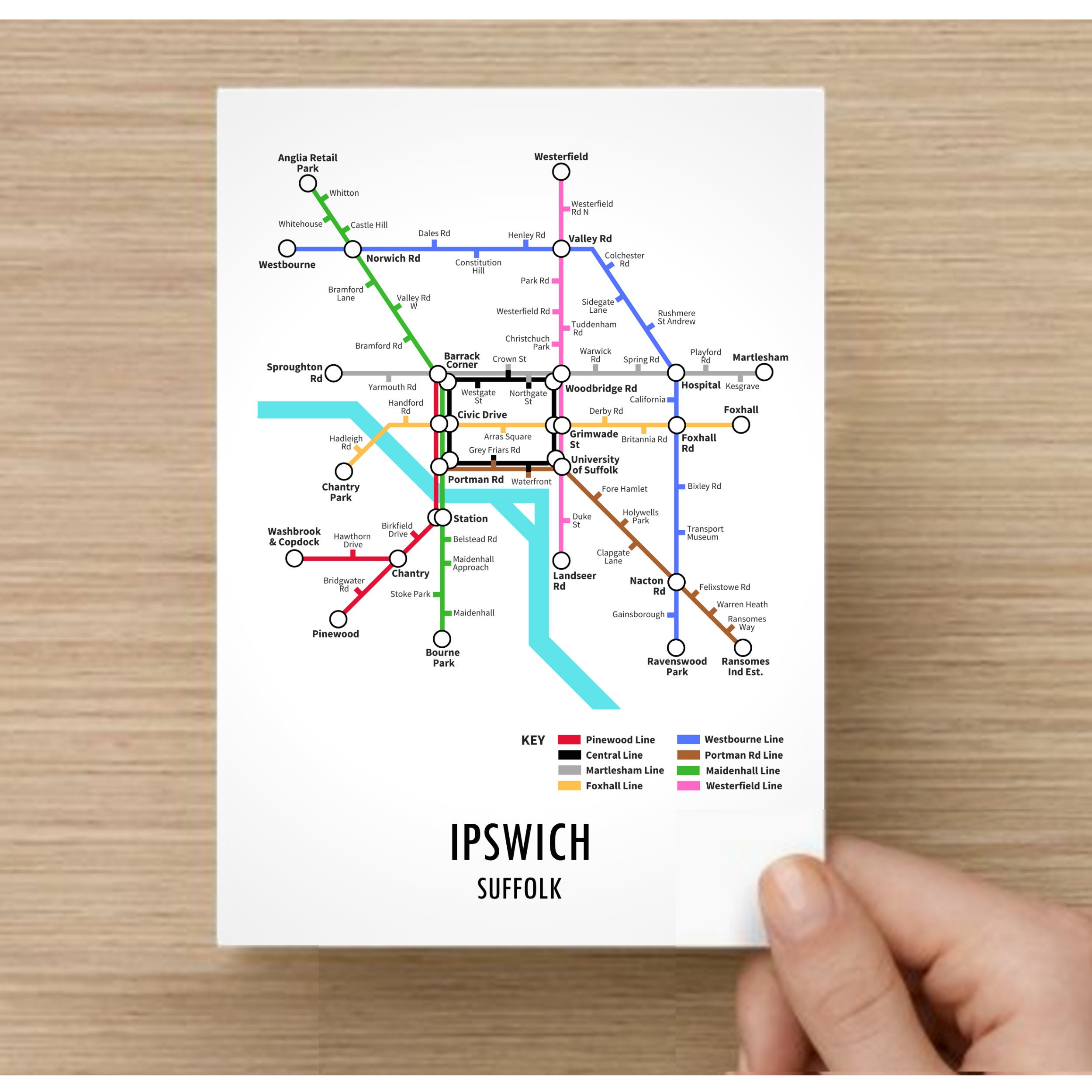 Ipswich Suffolk Underground Style Transport Street Map Print | Etsy