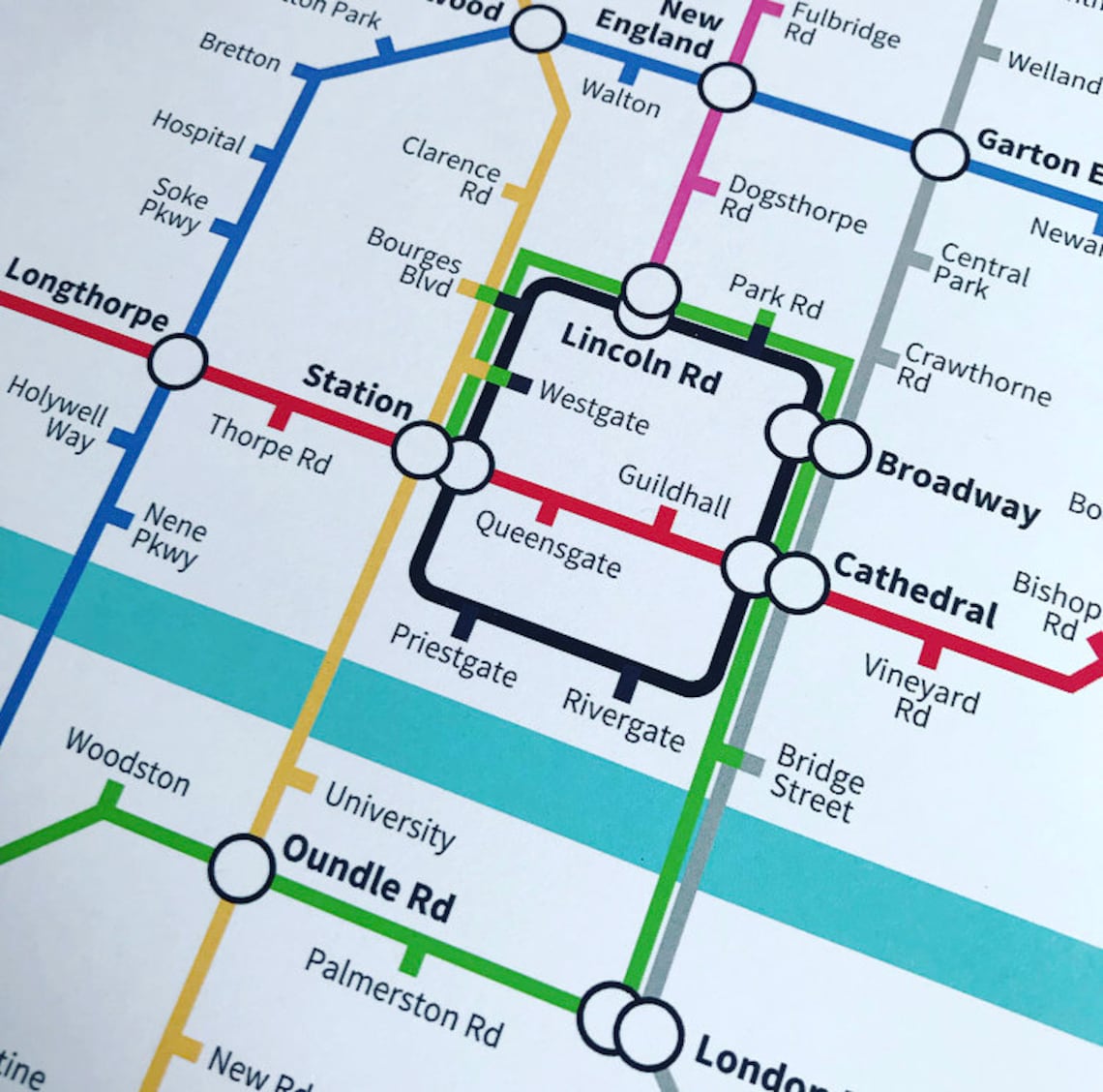 Peterborough Underground Style Transport Street Map Print - Etsy