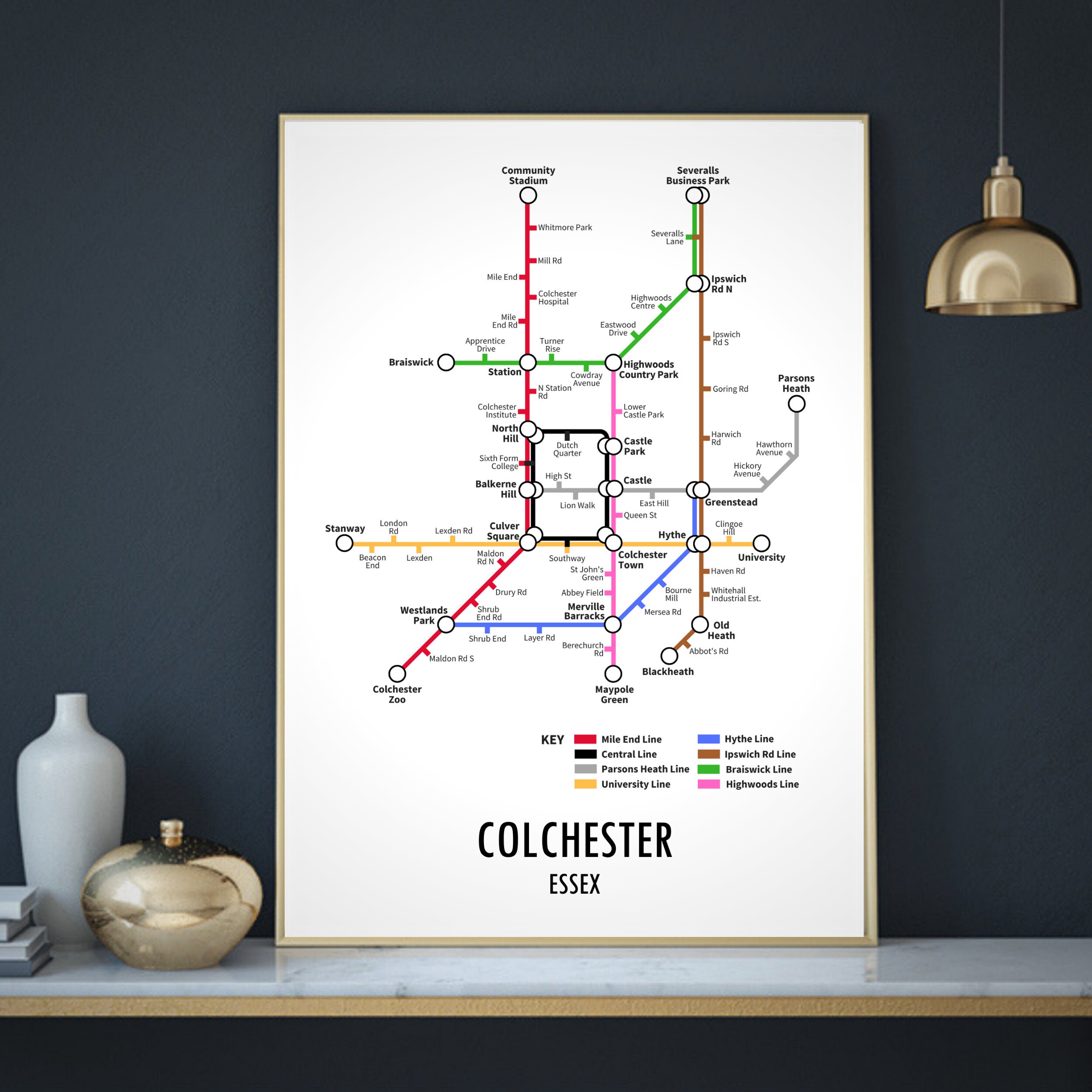 Colchester Essex Underground Style Transport Street Map Print | Etsy UK