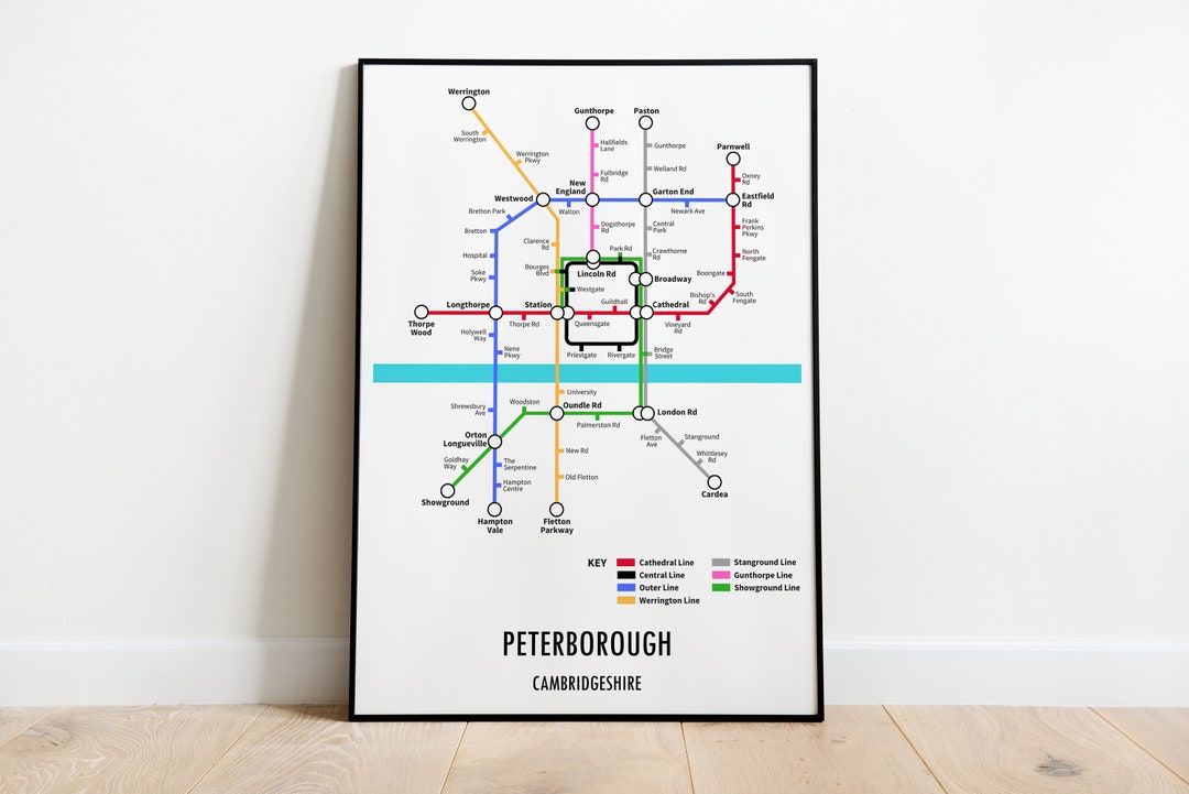 Peterborough Underground Style Transport Street Map Print Poster A3 A4 ...