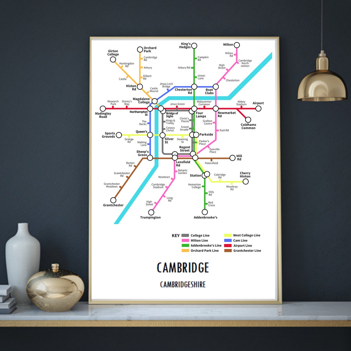 Cambridge Underground Style Transport Street Map Print Poster | Etsy UK