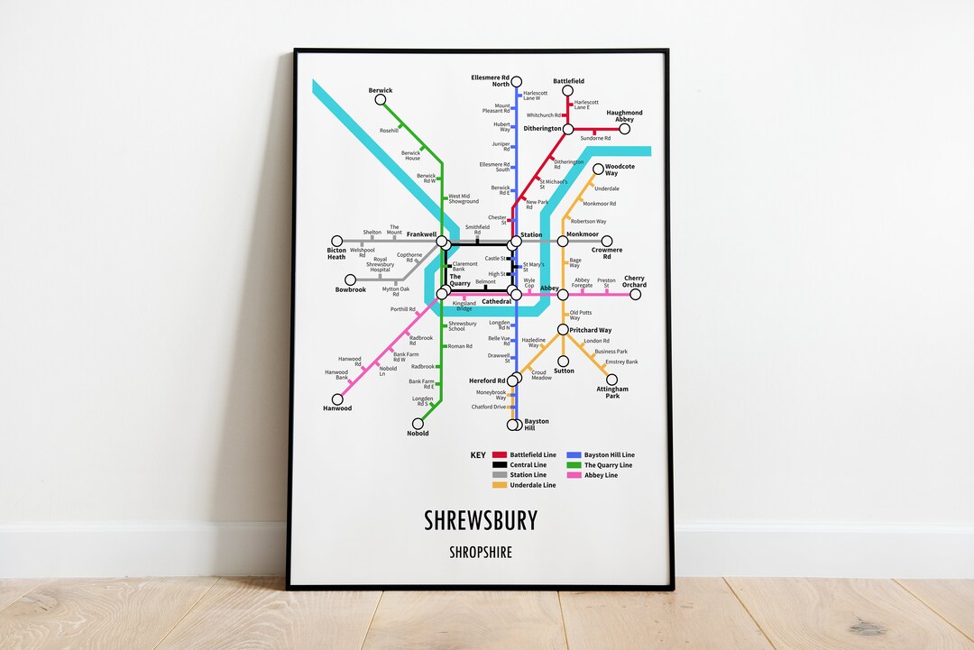 Shrewsbury Shropshire Underground Style Transport Street Map Print ...