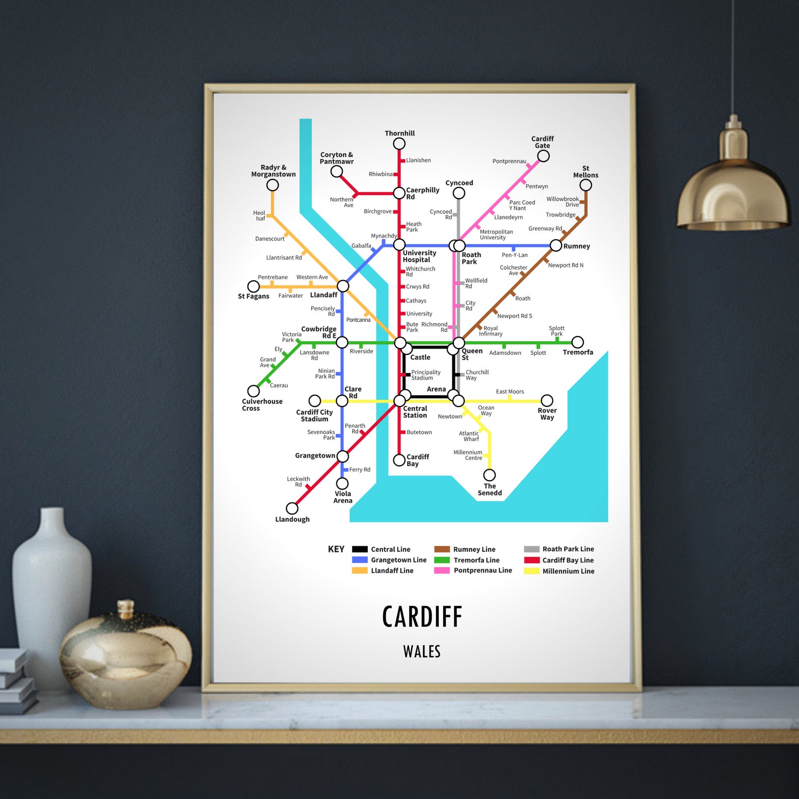 Cardiff Wales Underground Style Transport Street Map Print | Etsy UK
