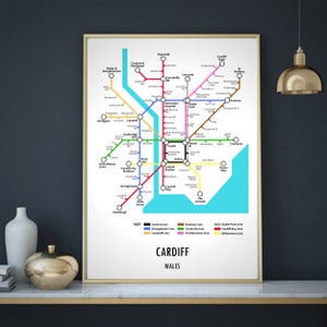 Cardiff, Wales Customisable Underground Style Metro Map Print – Modern ...