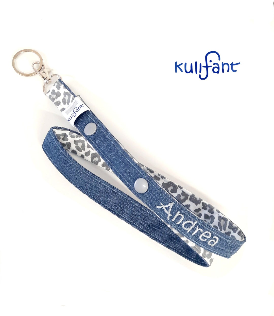 Denim Lanyard Chip Band With Name LEO / Animal Print Personalized ...