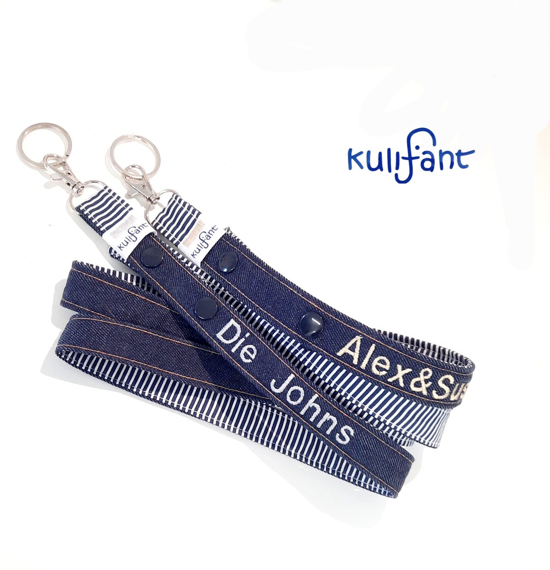 1 Denim Lanyard With Name /striped Personalized/ BIODENIMBLUE - Etsy