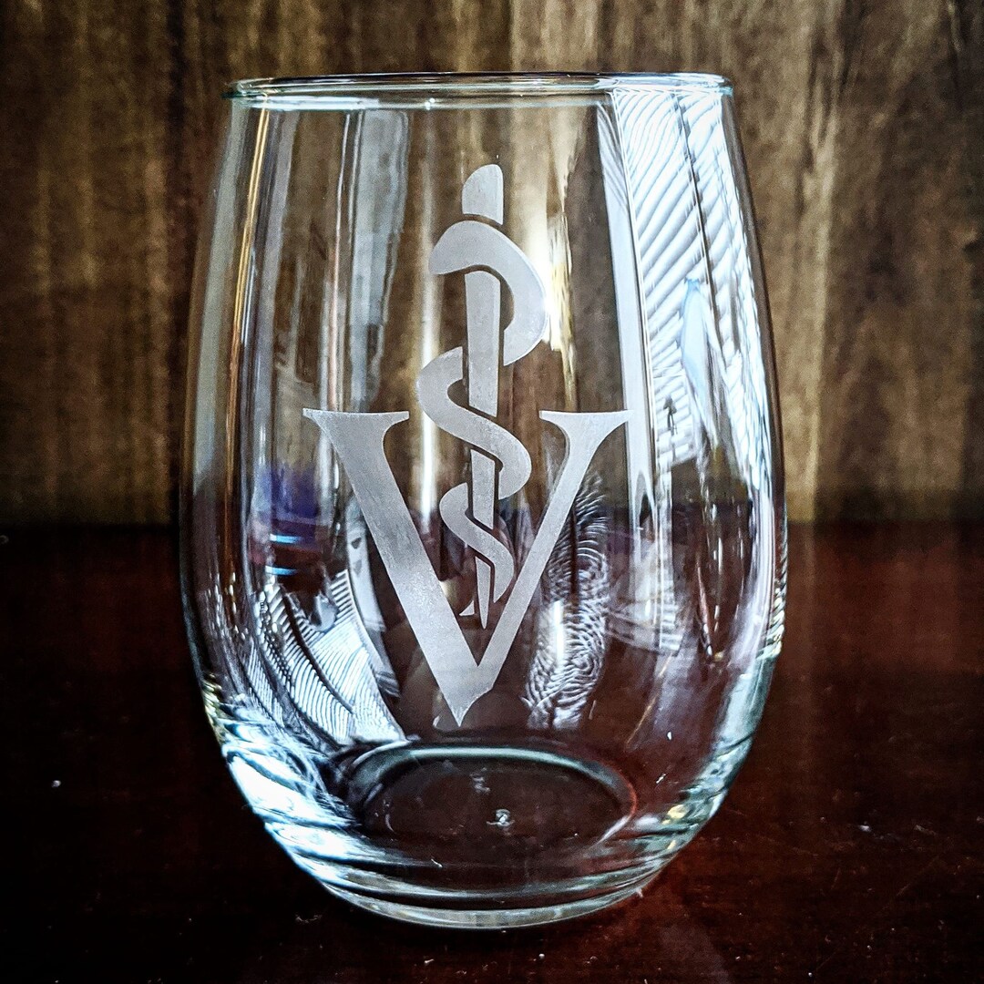 Etched Veterinarian Caduceus Wine Glass: Vet Tech Gift - Etsy