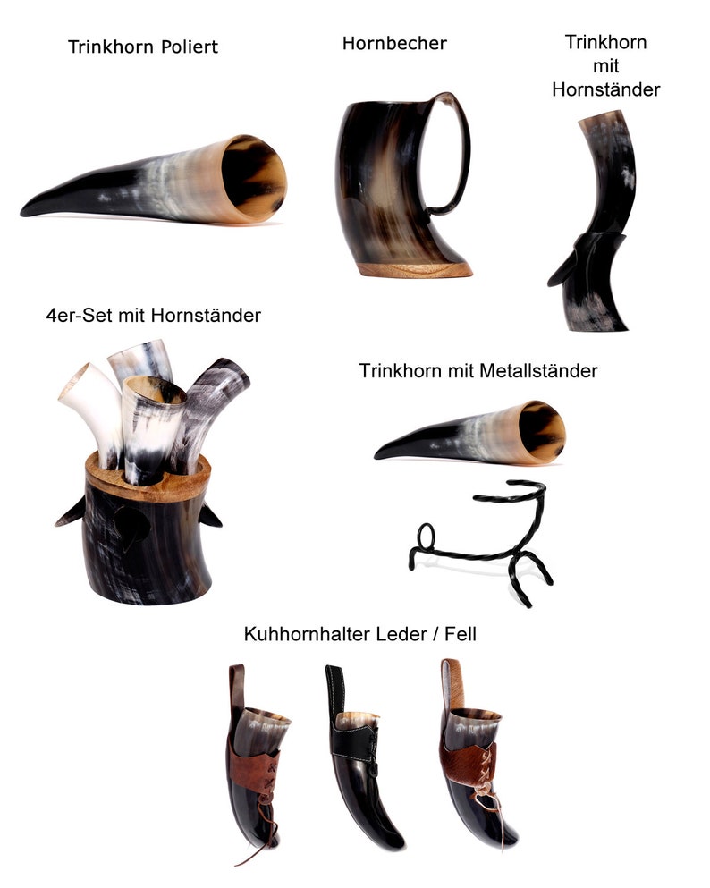 Drinking Horn Set, Genuine Polished Cow Horn With Holder, Viking ...