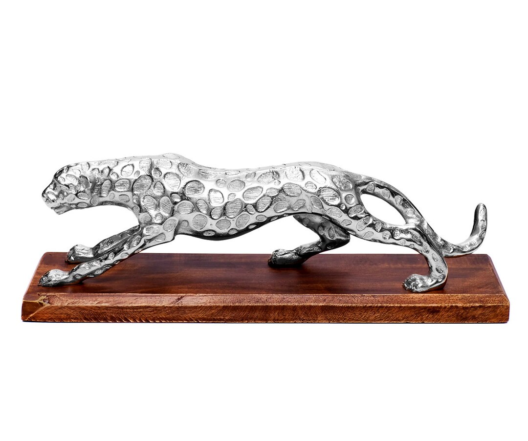 Design Panther Figure Made of Metal on Mango Wood Base Sculpture ...