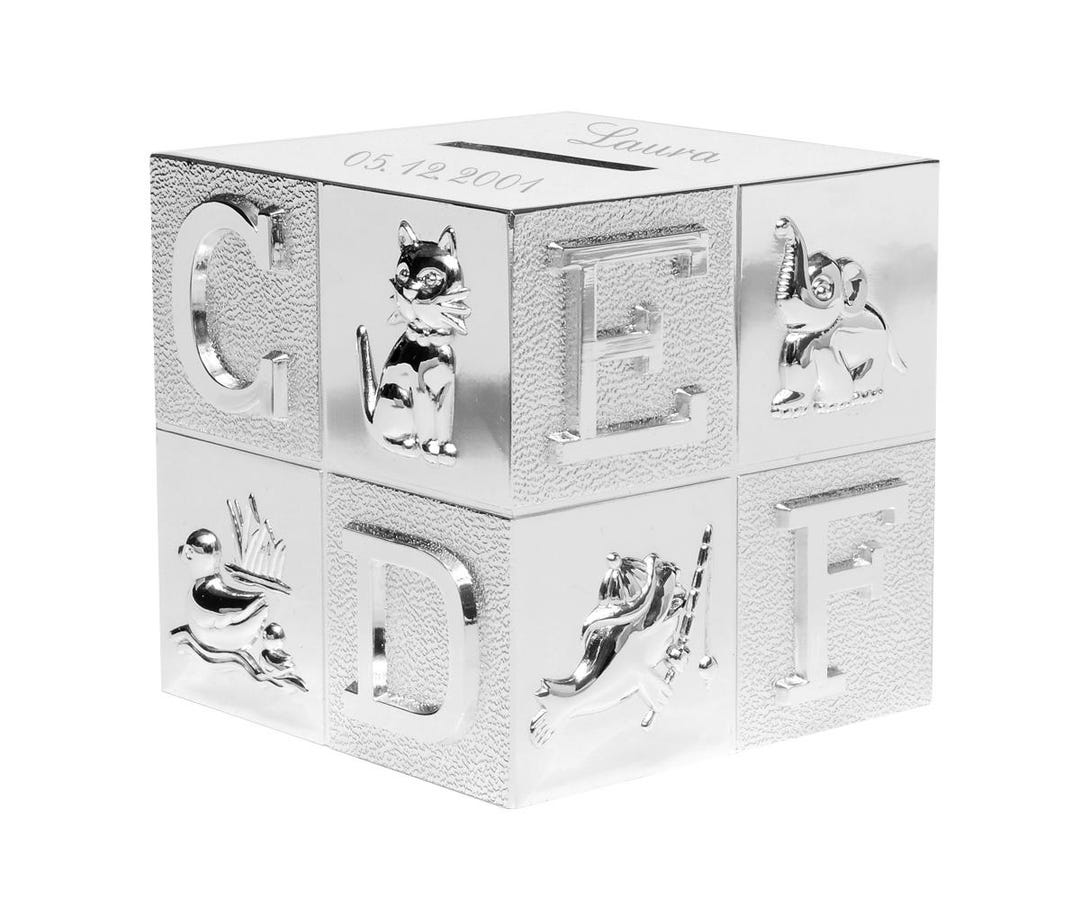 Children's Money Box ABC With Desired Engraving Piggy Bank Cube Made of ...