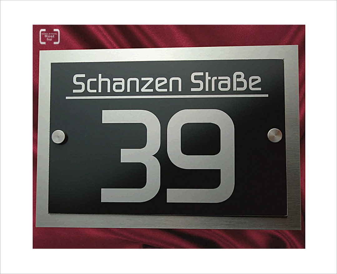 House Number Sign Anthracite V2A Stainless Steel 1.4301 Brushed Design ...