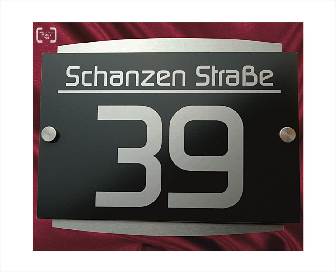 House Number Sign Anthracite V2A Stainless Steel 1.4301 Brushed Design ...