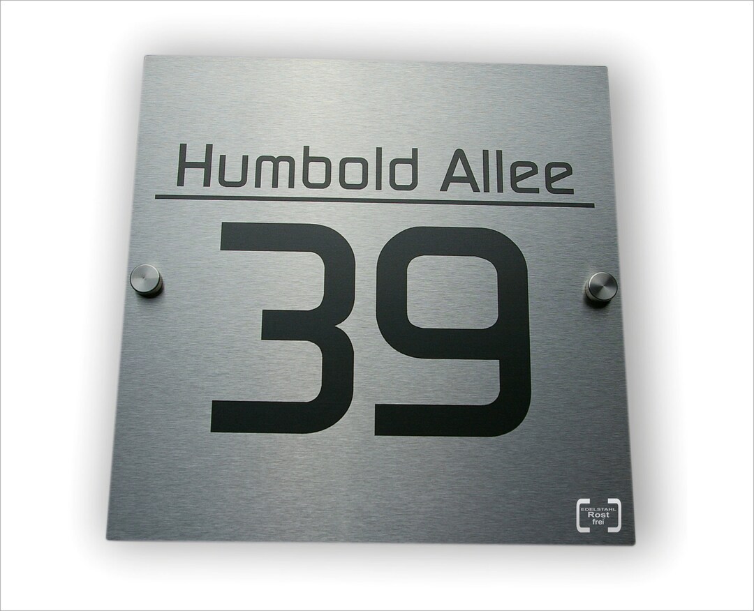 House Number Sign Made of Brushed Stainless Steel V2A 1.4301 Design ...