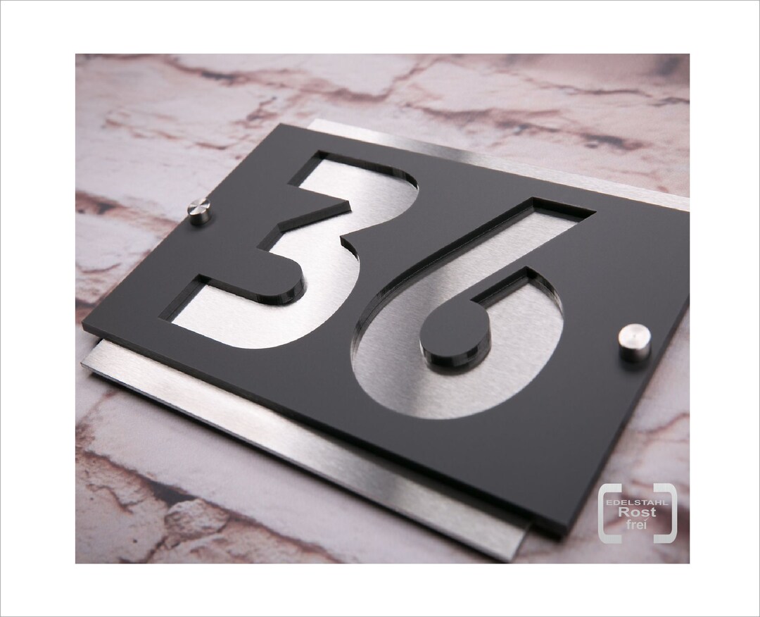 3D House Number Sign Anthracite RAL 7016 Matt and Brushed Stainless ...