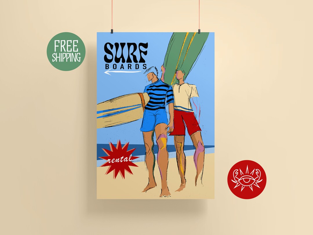 Surfing Illustration, Surf Boards Poster Art, Tropical Summer Home ...