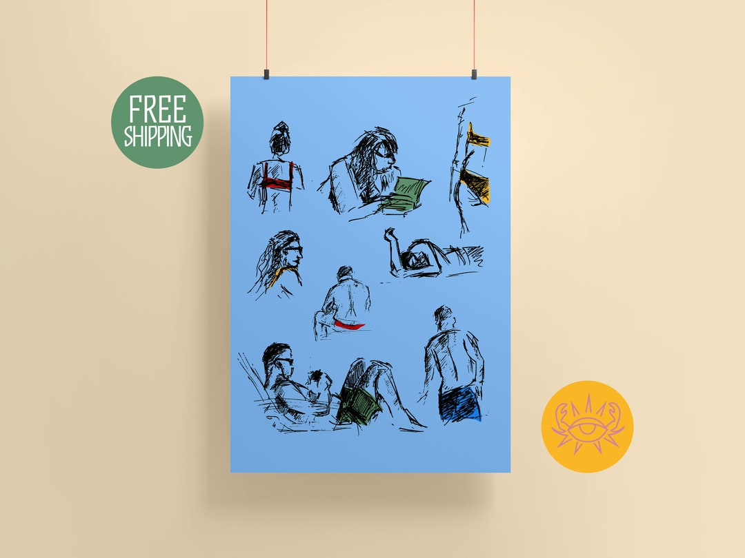Bright Summer Wall Art, Colorful Room Decor, Beach Illustration Poster ...