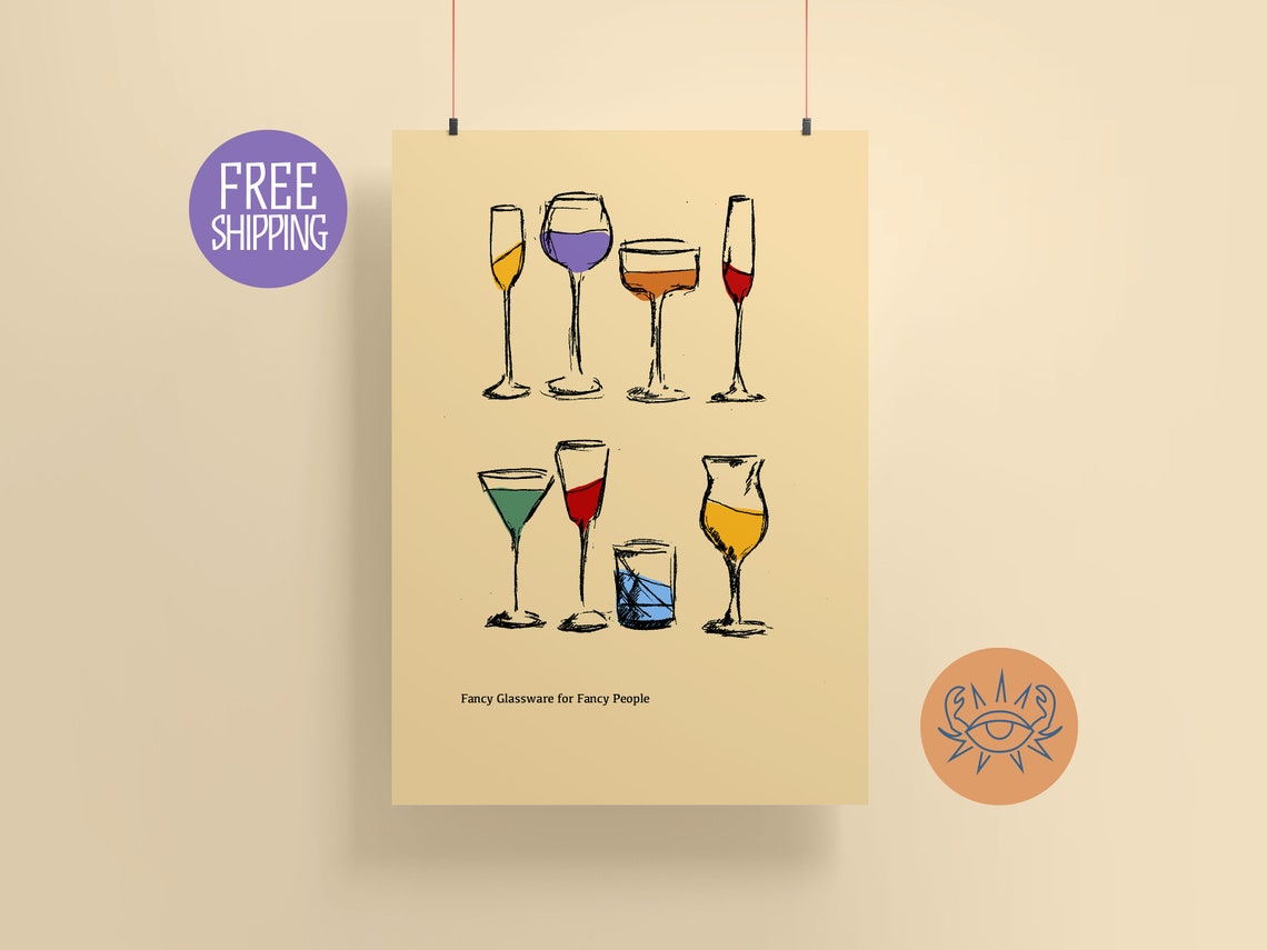 Fancy Glassware Illustration Poster Bright Wall Art - Etsy
