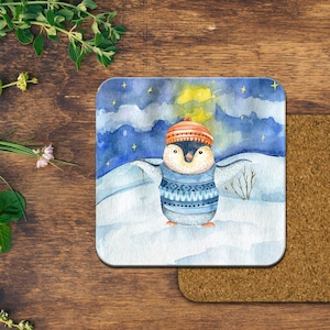 Watercolor Penguin Coaster Set, Winter Scene Coasters, Watercolor Art ...