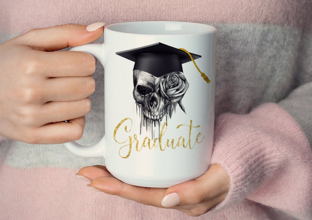 Graduate Glitter Mug, Gothic Skull Graduation Coffee Mug, Personalized ...