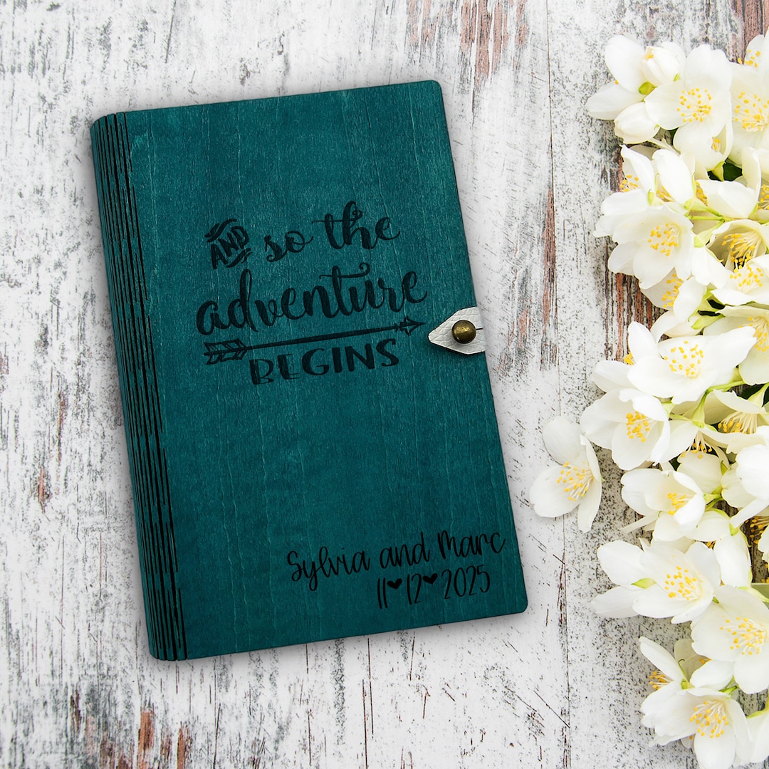 And so the Adventure Begins, Custom Engraved Wood Vow Book Unique ...