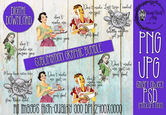 Retro Housewife Don't Make Me Poison You Kitchen Puns - Etsy