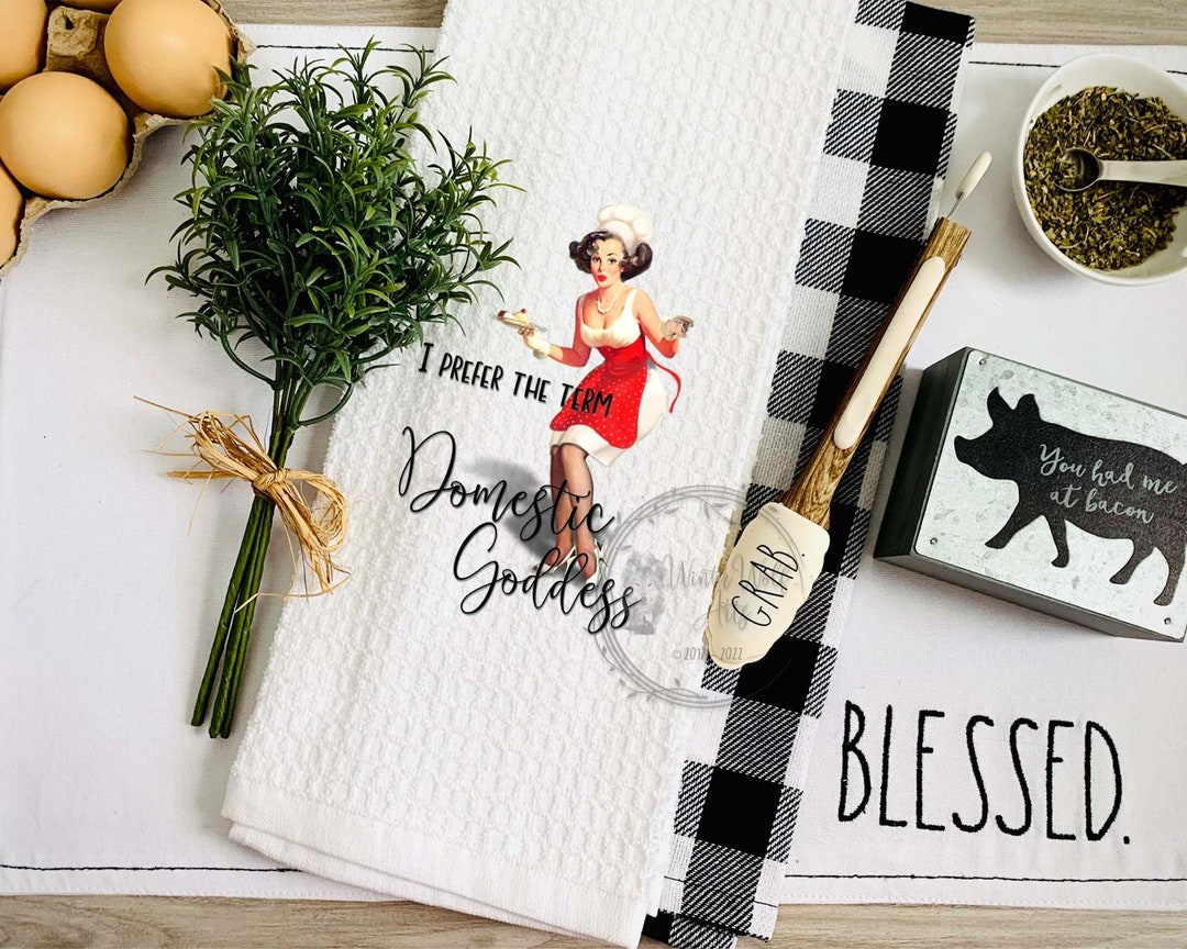 Domestic Goddess Pinup Girl, Dish Clean Towel, Humorous Food Kitchen ...
