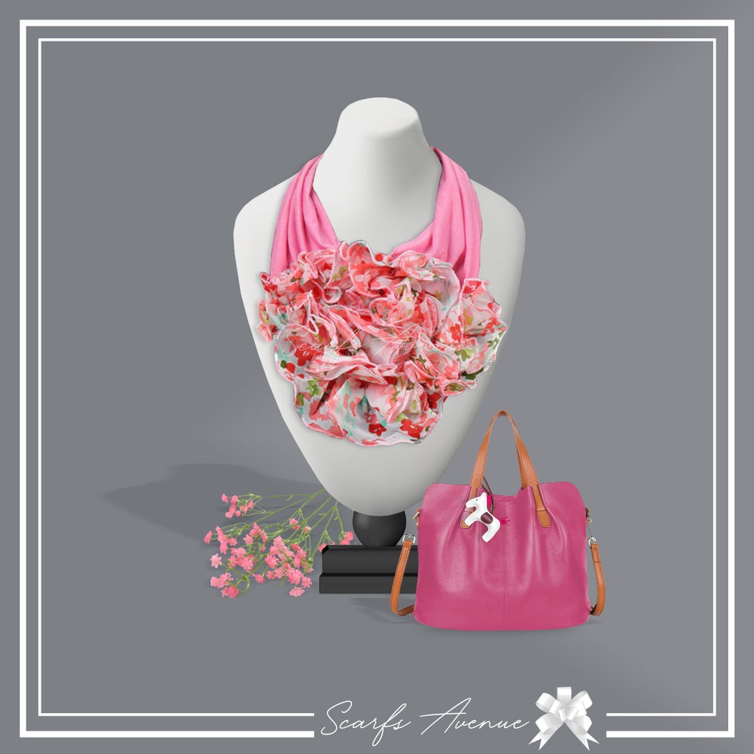 Beautiful Collar With Flower Pattern | Ring Neck Scarves Green and Pink ...