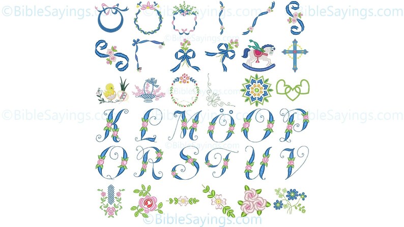 Cursive Floral Font. Set of 70 Machine Embroidery Designs. Instant ...