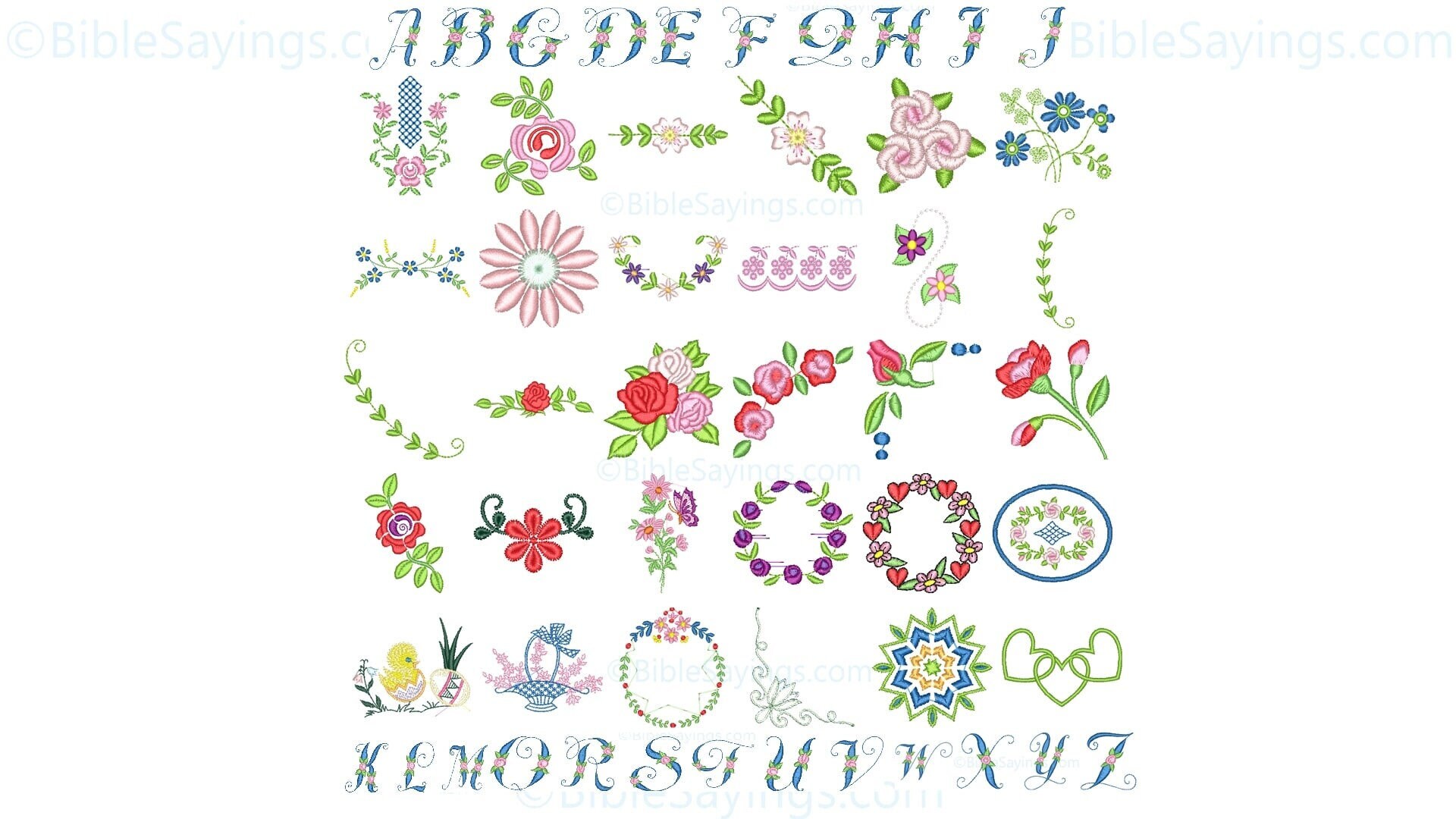Cursive Floral Font. Set of 70 Machine Embroidery Designs. Instant ...