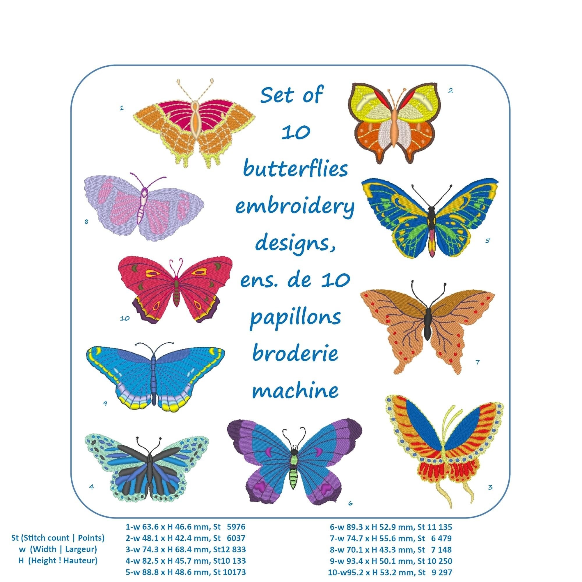 10 Butterflies Embroidery Designsset of Ten Butterflies - Etsy