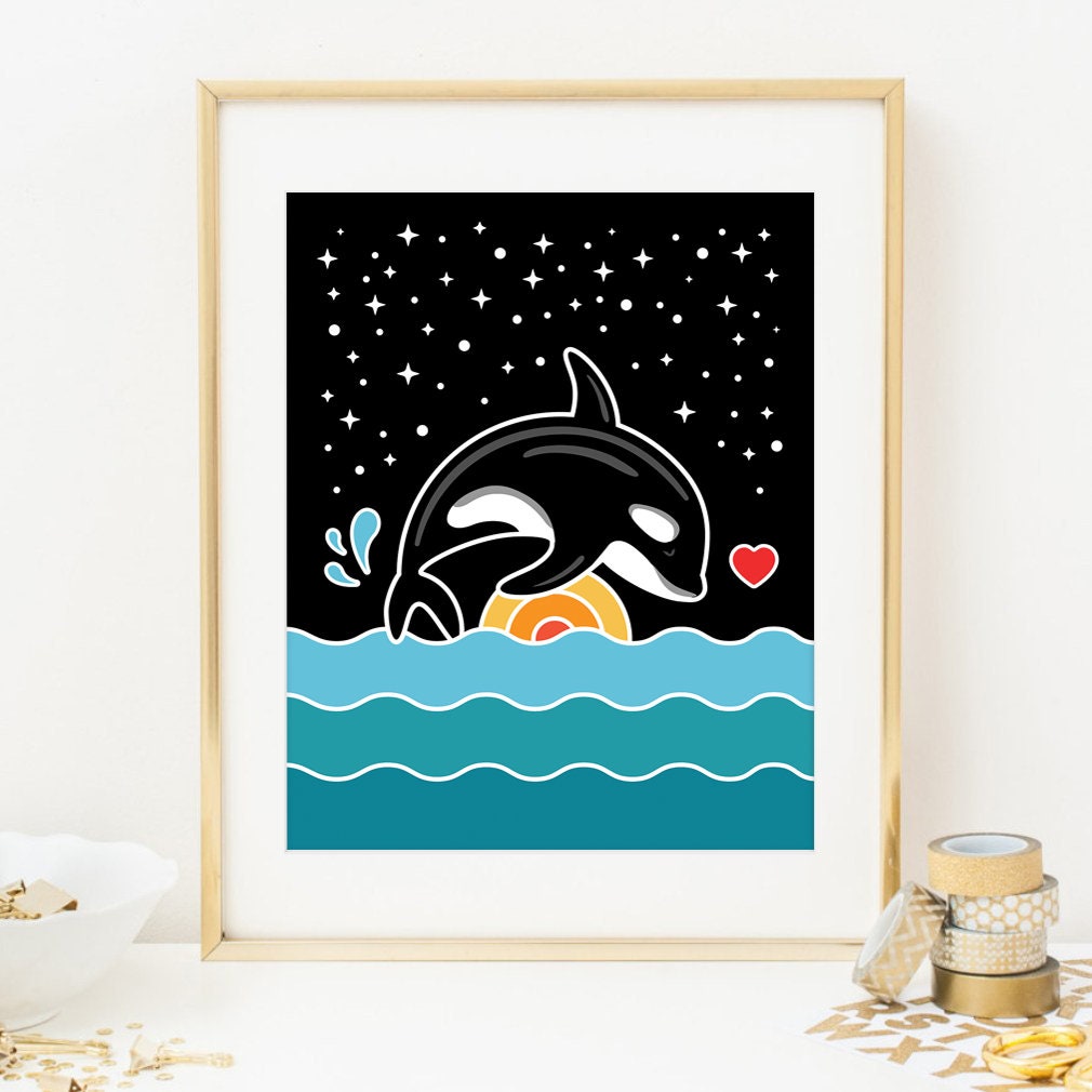 Orca Breaching Digital Print. Orca Art. Killer Whale Art. Orca Lover ...
