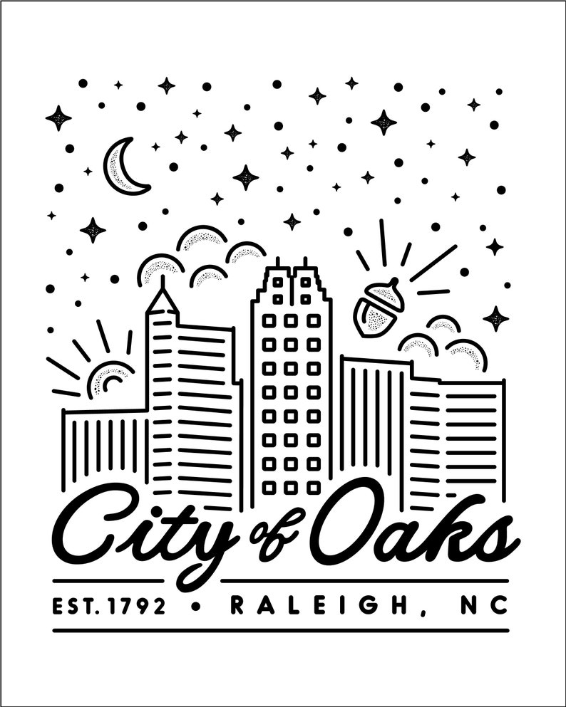 Raleigh City of Oaks Digital Print. Raleigh Poster Print. Raleigh Wall ...