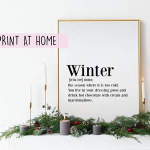 Winter Definition Printable Print, Dictionary Wall Art, Seasonal Decor ...