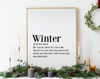 Winter Definition Printable Print Dictionary Wall Art | Etsy
