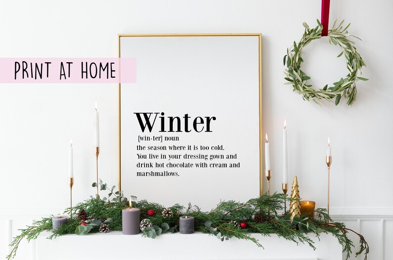 Winter Definition Printable Print, Dictionary Wall Art, Seasonal Decor ...