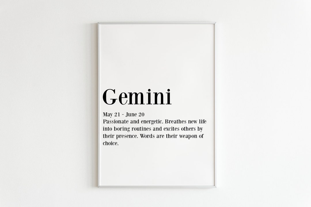 Gemini Definition Print, Star Sign Wall Art, Zodiac Print - Etsy UK