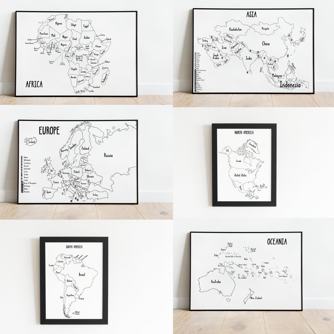 World Map Bundle, North South America, Oceania, Asia, Africa , Europe ...