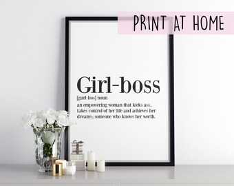 Girl Boss Inspirational Definition Print Boss Babe Wall Art | Etsy