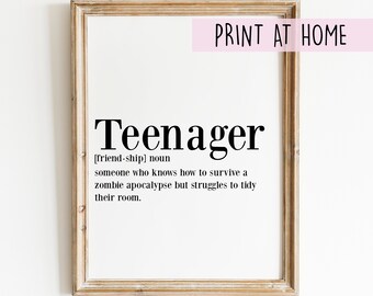 Teenager Definition Print Funny Teen Bedroom Decor Poster | Etsy