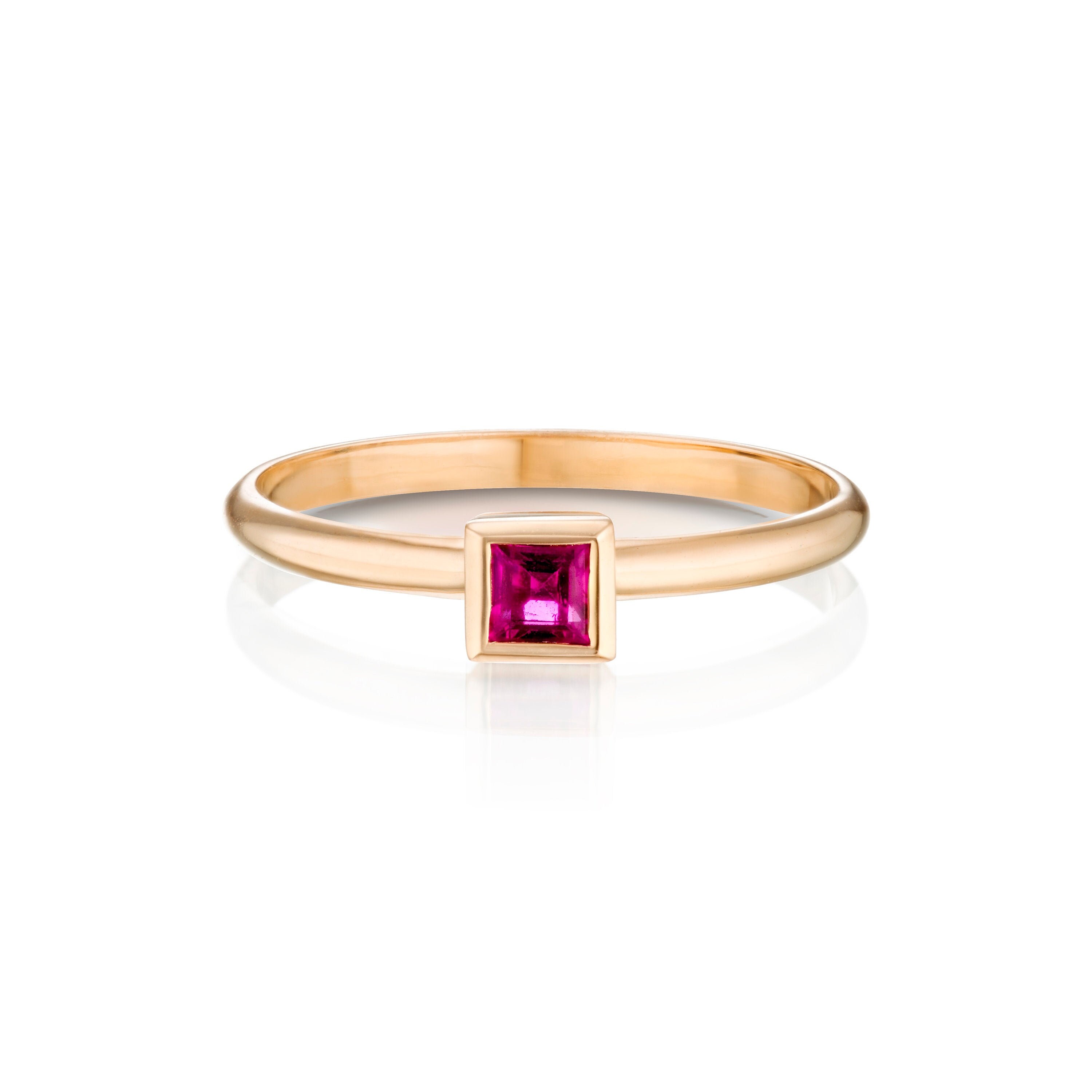 Ruby Ring Square Cut Ruby Ring in 14k Gold Stackable Ruby - Etsy UK