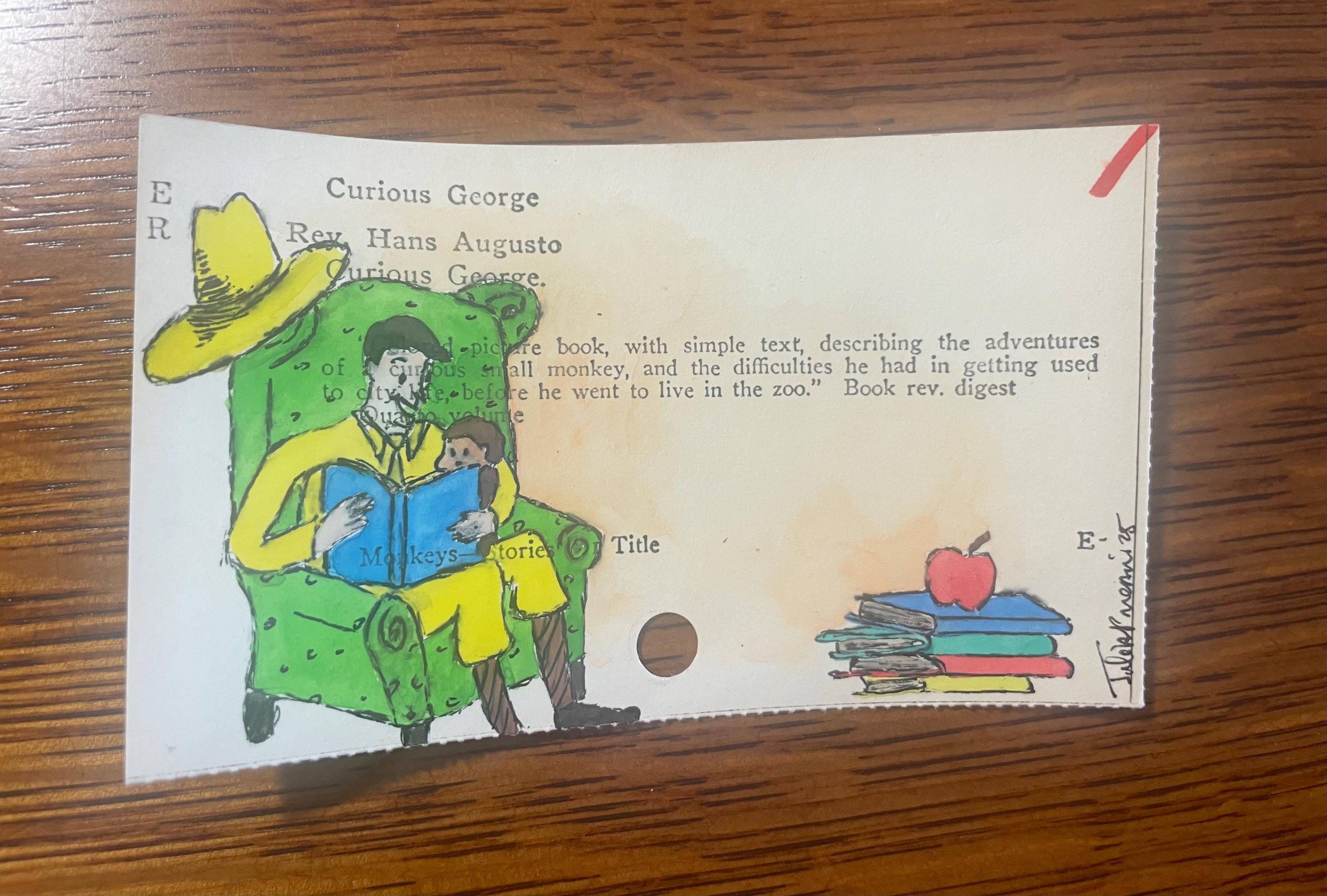 Curious George Watercolor Illustration Card Catalog Art - Etsy