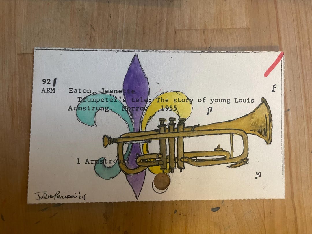 Louis Armstrong Watercolor Illustration Card Catalog Art - Etsy